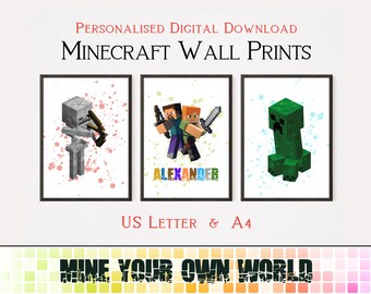 Custom Minecraft Printable Wall Art Personalized Set of 3 Prints ...