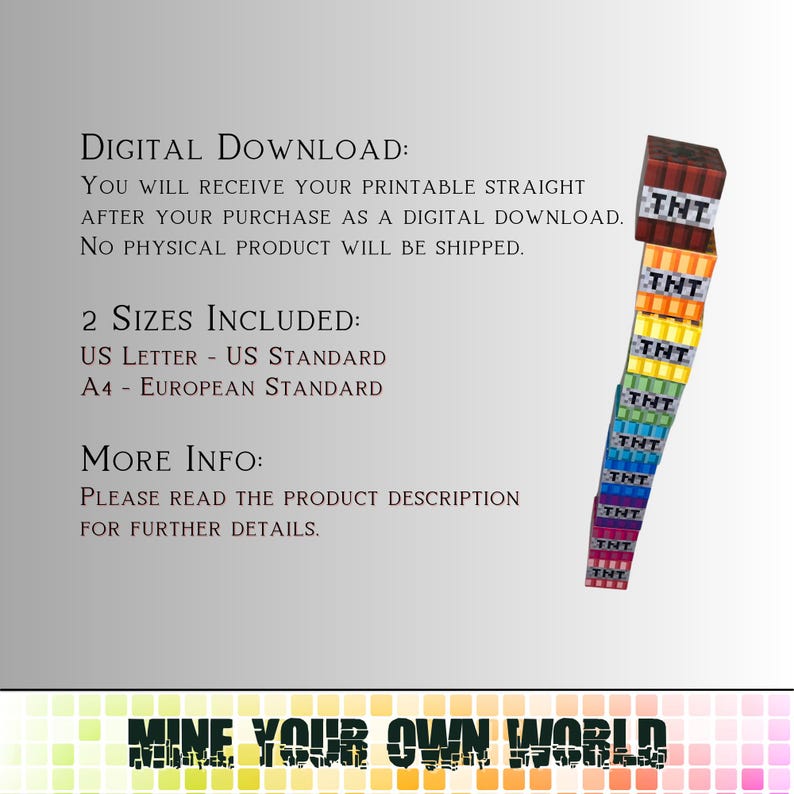 Minecraft TNT Printable Set of 9 Blocks, Paper Crafts, Party or Room ...