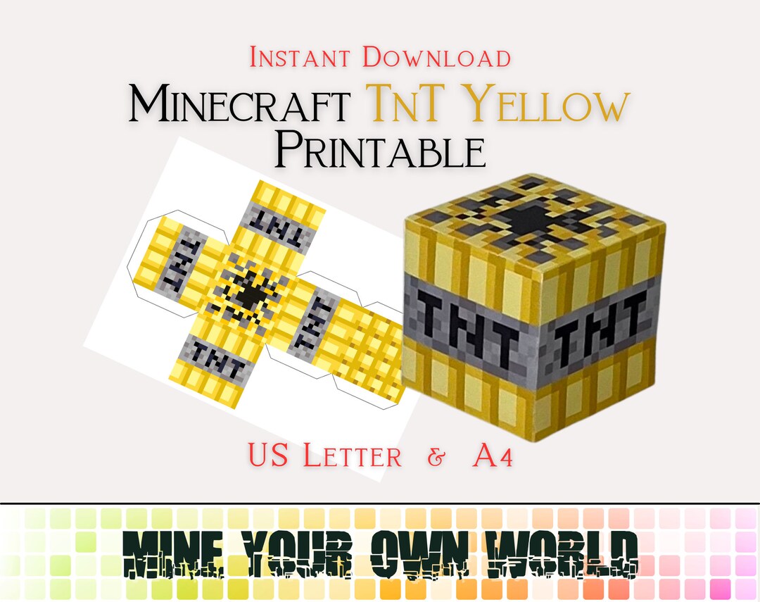 Minecraft TNT Printable Yellow, Paper Crafts, Party or Room Decor for ...