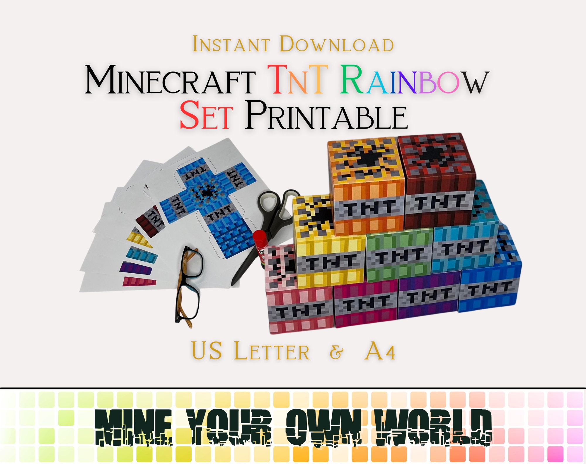 Minecraft TNT Printable Set of 9 Blocks, Paper Crafts, Party or Room ...