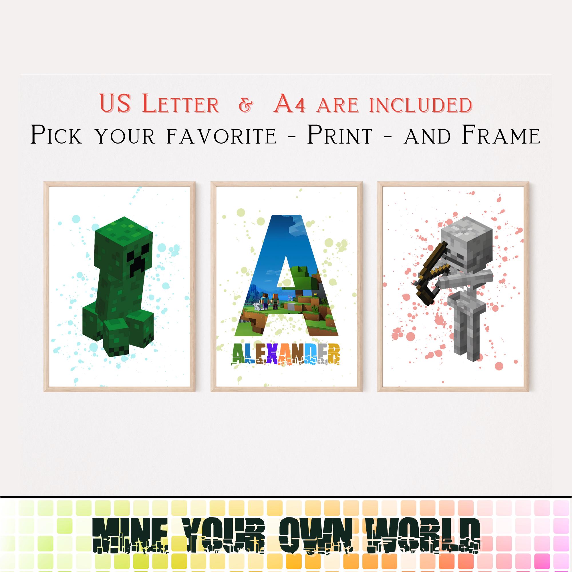 Custom Minecraft Printable Wall Art - Personalized Set of 3 Prints ...
