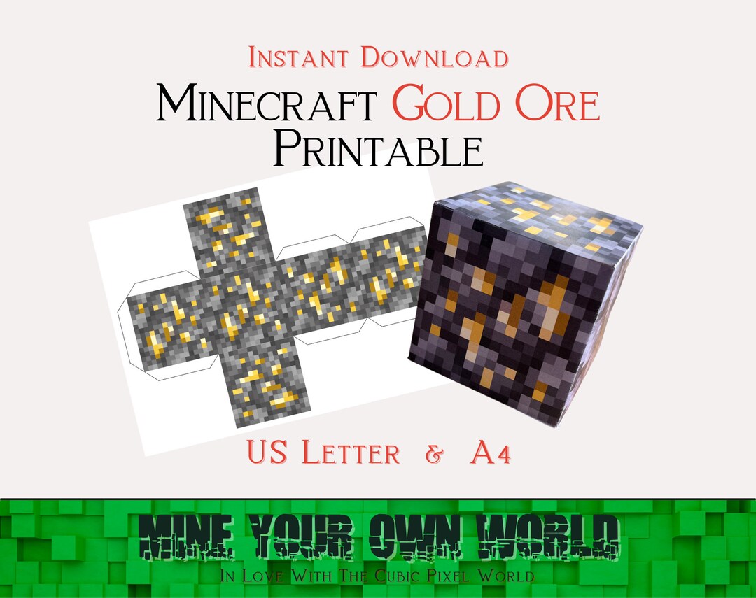 Minecraft Gold Ore Printable Paper Crafts Party or Room - Etsy