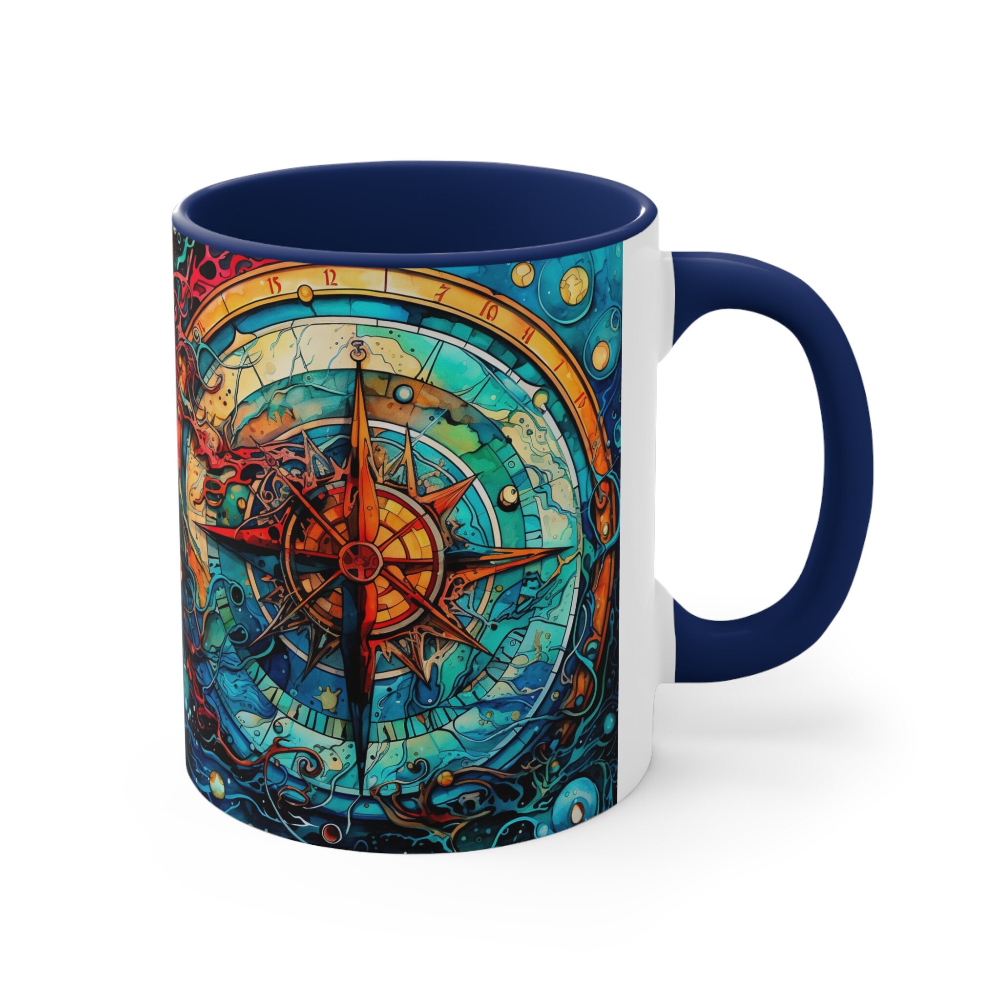 Nautical Compass Rose Alcohol Ink Maritime Theme Accent Coffee Mug ...