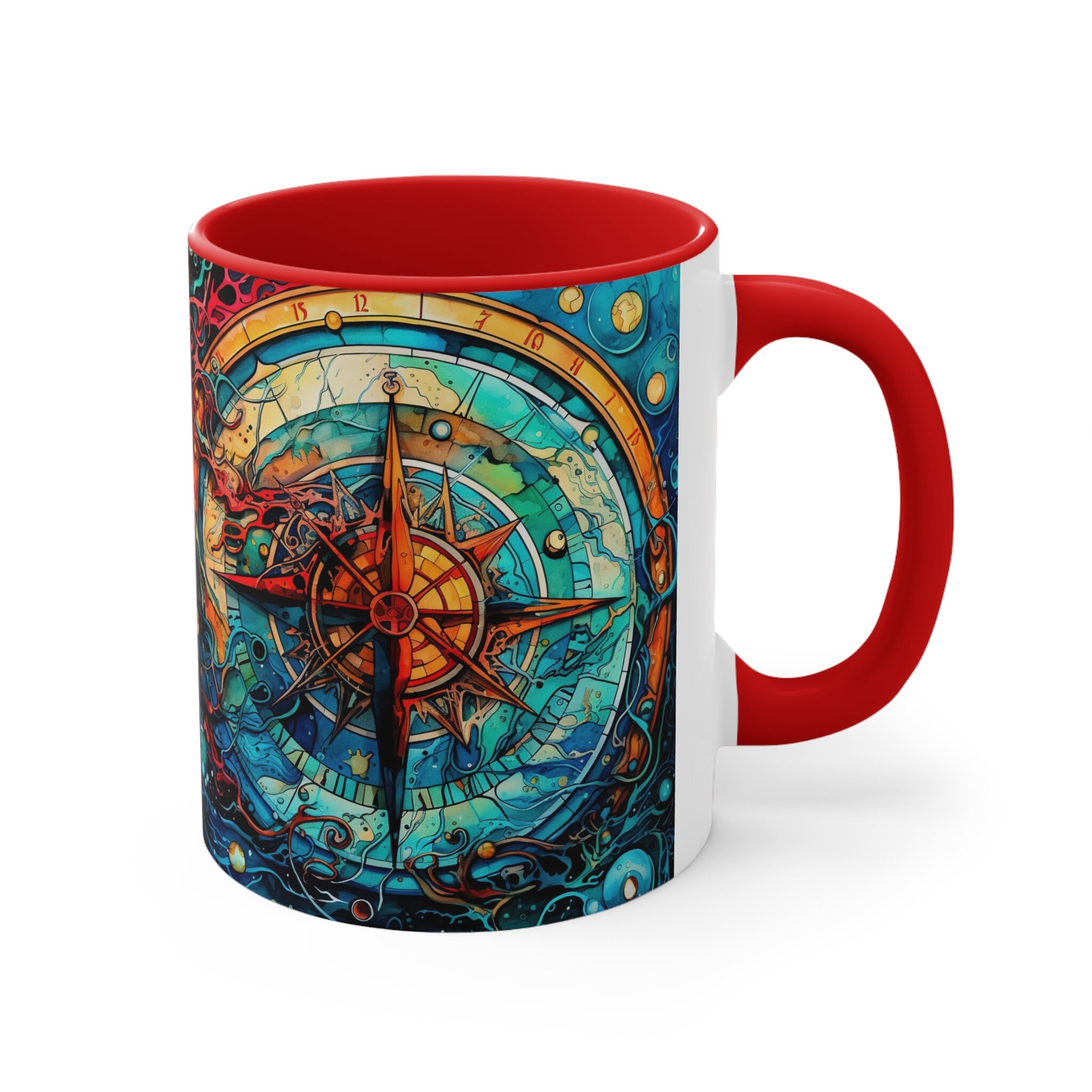 Nautical Compass Rose Alcohol Ink Maritime Theme Accent Coffee Mug ...