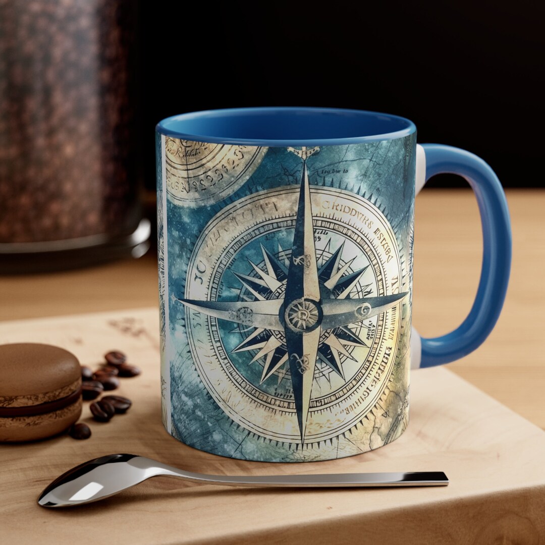Nautical Mug Compass Rose Coastal Kitchenware 11 Oz Sailing Theme - Etsy
