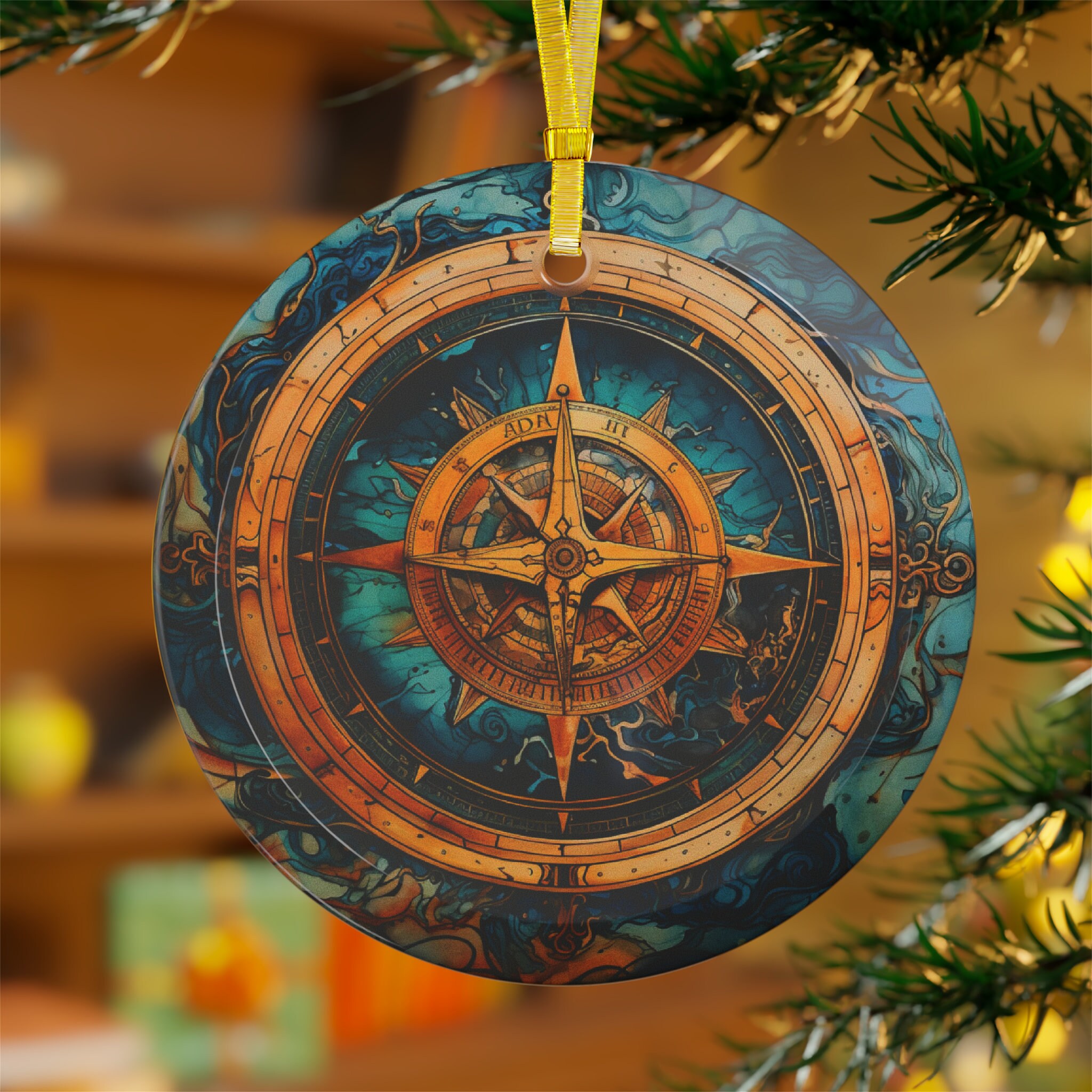 Nautical Compass Rose Glass Ornament - Etsy