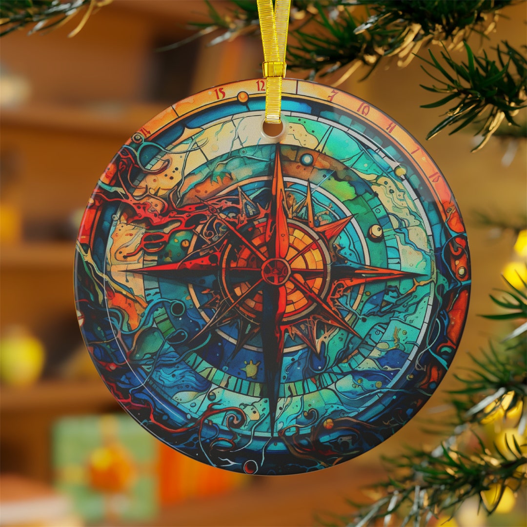 Nautical Compass Rose Glass Ornament - Etsy