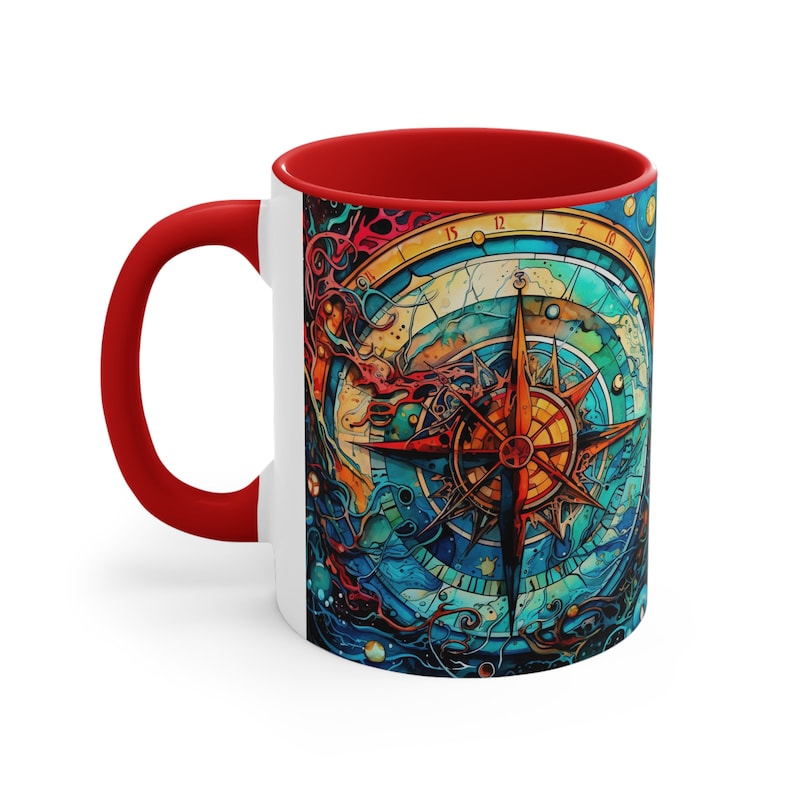 Nautical Compass Rose Alcohol Ink Maritime Theme Accent Coffee Mug ...
