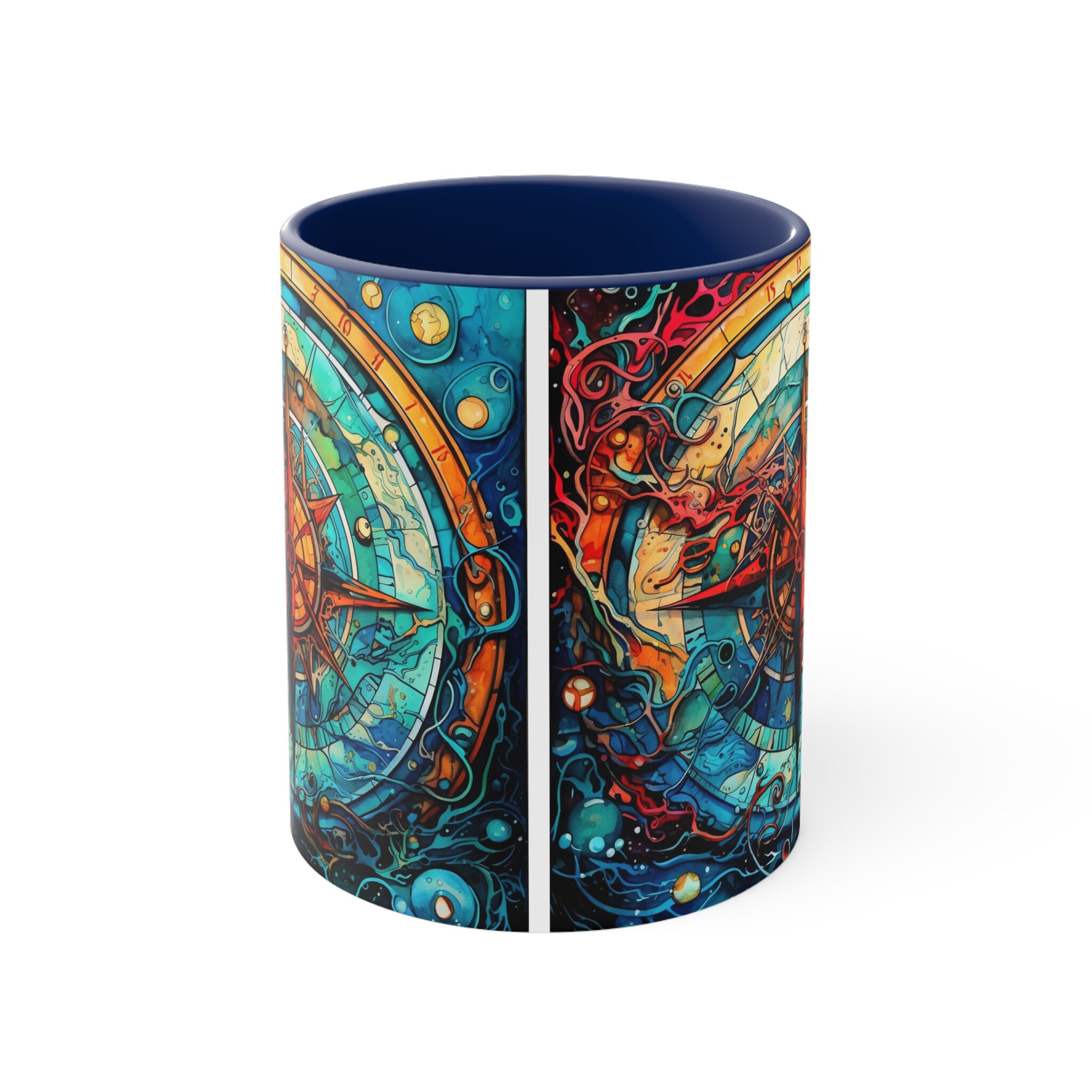 Nautical Compass Rose Alcohol Ink Maritime Theme Accent Coffee Mug ...