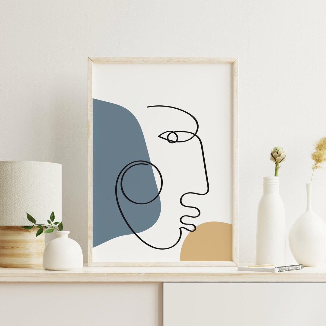 Blue Abstract Face Print - Etsy