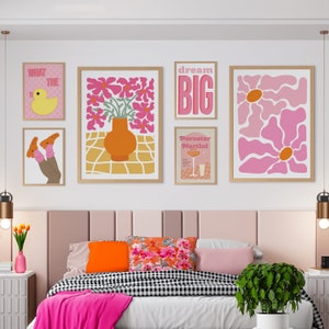 Pink Retro Art Print Set of 6 - Etsy
