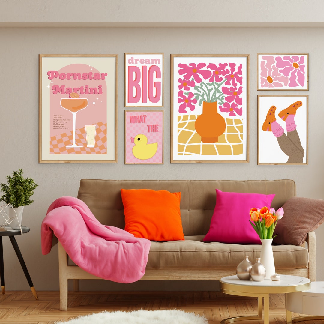 Pink Retro Art Print Set of 6 - Etsy