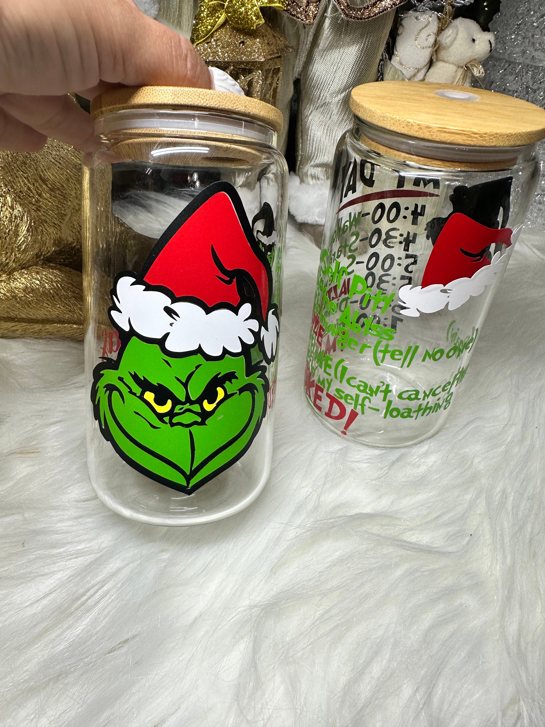 Mr. Grinch Glass Cup, Merry Grinchmas, Christmas Gift, the Grinch Stole ...