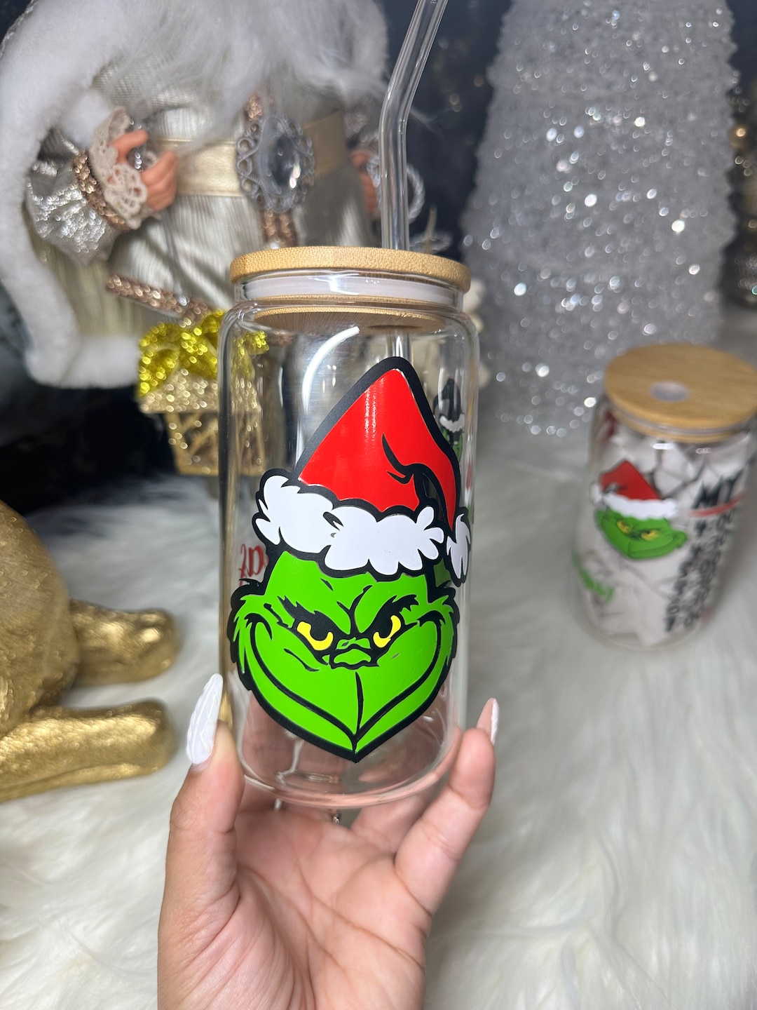 Mr. Grinch Glass Cup, Merry Grinchmas, Christmas Gift, the Grinch Stole ...