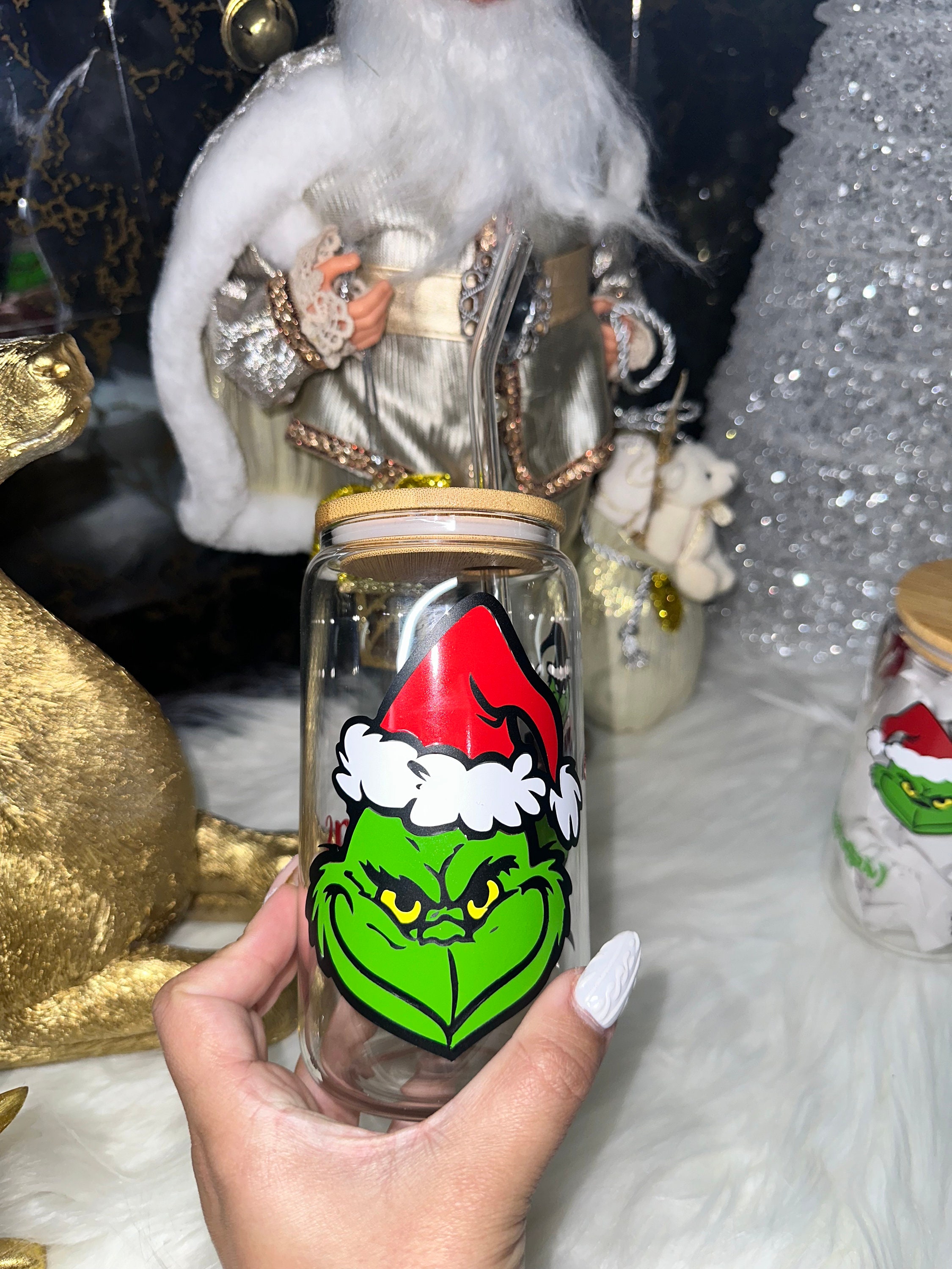 Mr. Grinch Glass Cup, Merry Grinchmas, Christmas Gift, the Grinch Stole ...
