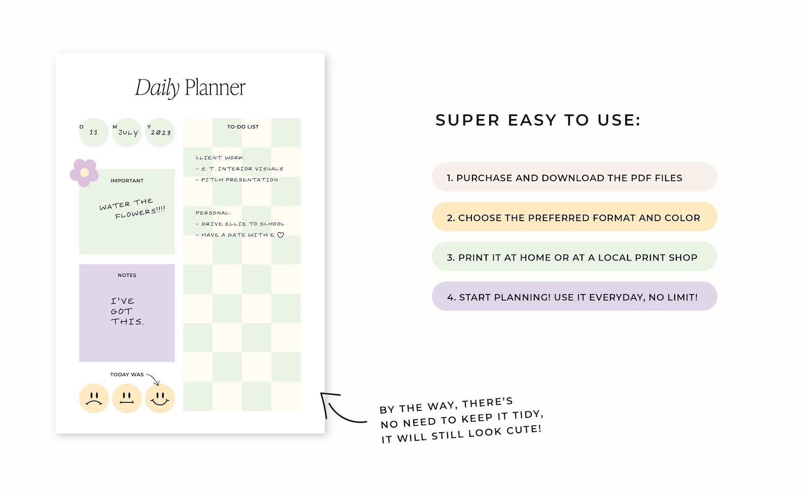 Pastel Daily Planner Printable, Cute Personal to Do List, Productivity ...