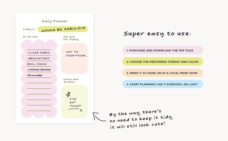 Cute Daily Planner Printable, Personal Daily to Do List, Productivity ...
