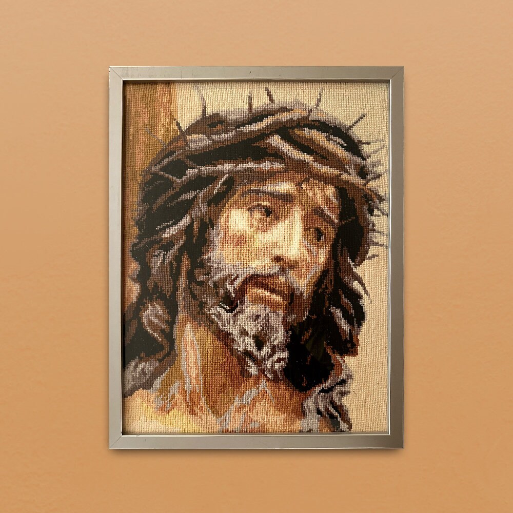 Jesus With a Crown of Thorns Finished Completed Cross Stitch - Etsy