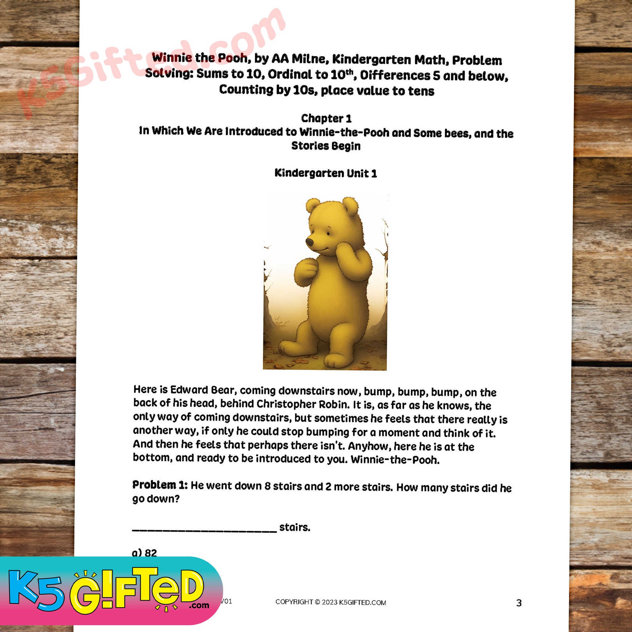 Winnie the Pooh Math Gifted Kindergarten Unit 1, Kindergarten Math ...
