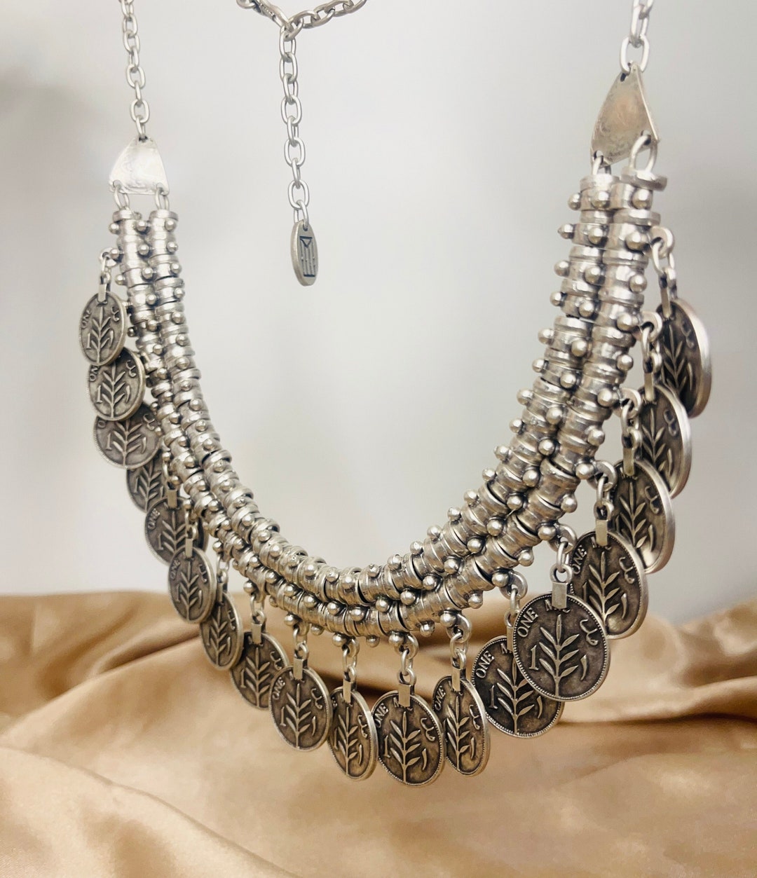 Antique Palestinian 1 Mil Coin Vintage Handmade Plated Silver Necklace ...