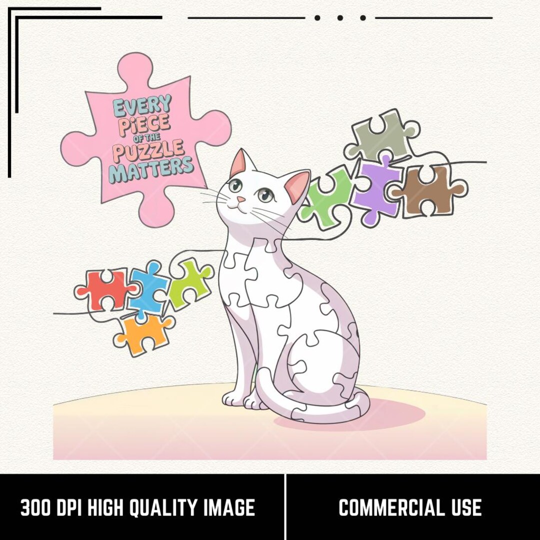 Autism Awareness Puzzle Cat PNG - Every Piece Matters, Puzzle Cat ...