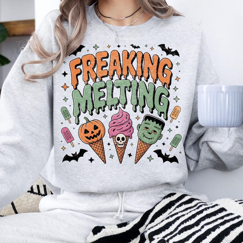 Freaking Melting Funny Halloween PNG Trendy, Funny Halloween Ice Cream ...