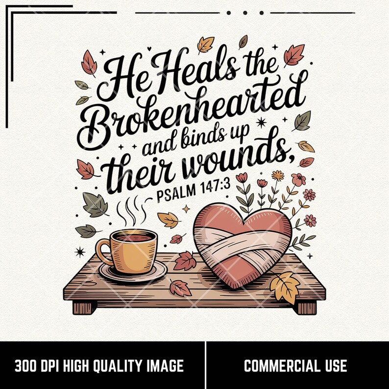 He Heals the Brokenhearted PNG: Christian Scripture Design (digital ...