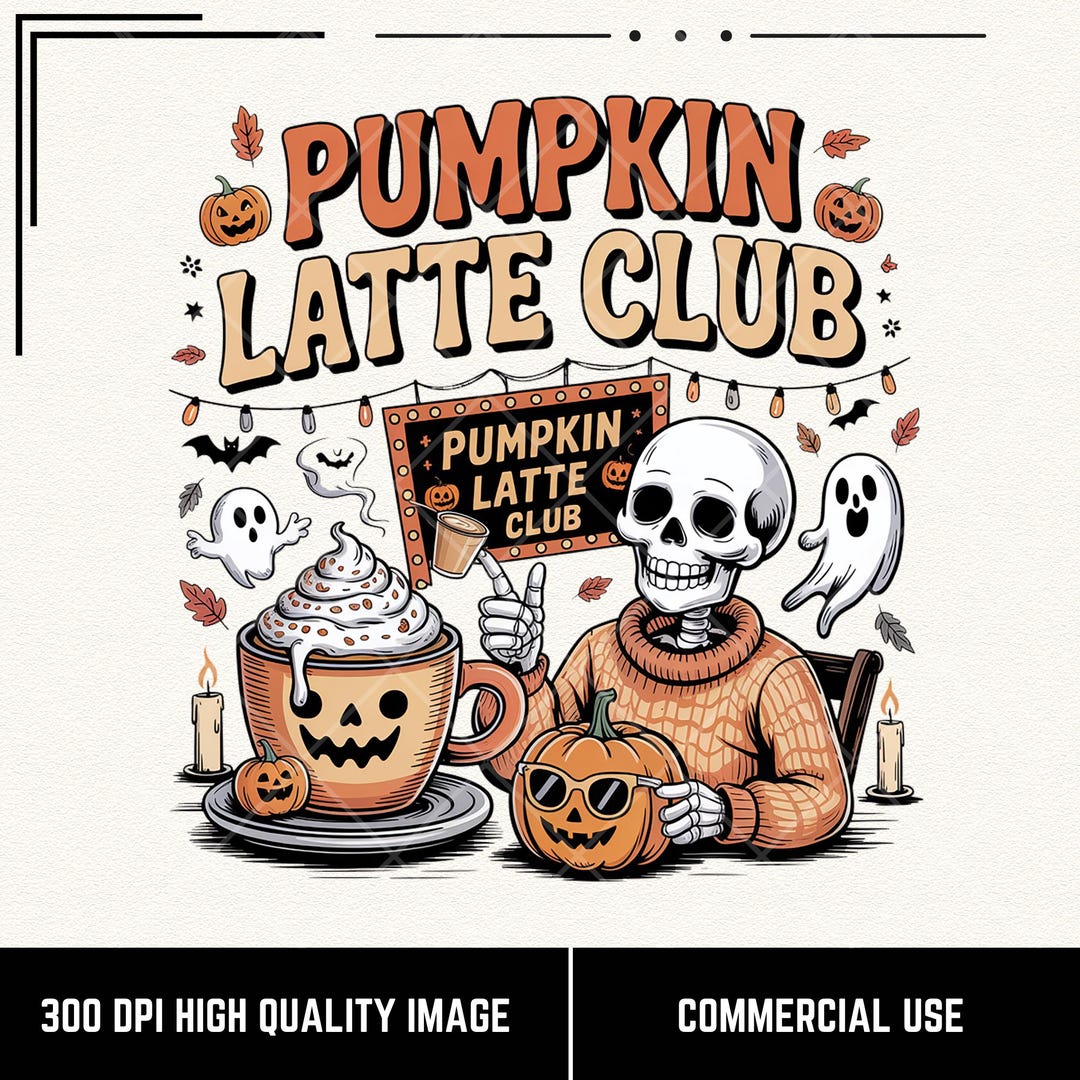 Retro Pumpkin Latte Club PNG: Halloween Shirt Design (digital Download ...