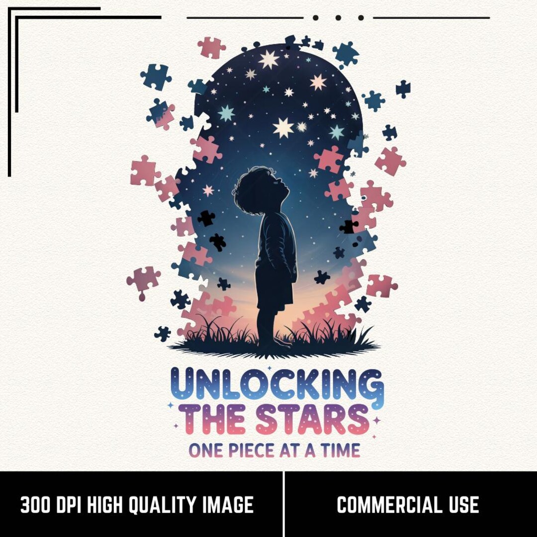 Unlocking the Stars Autism PNG - Puzzle Pieces and Starry Sky Design ...