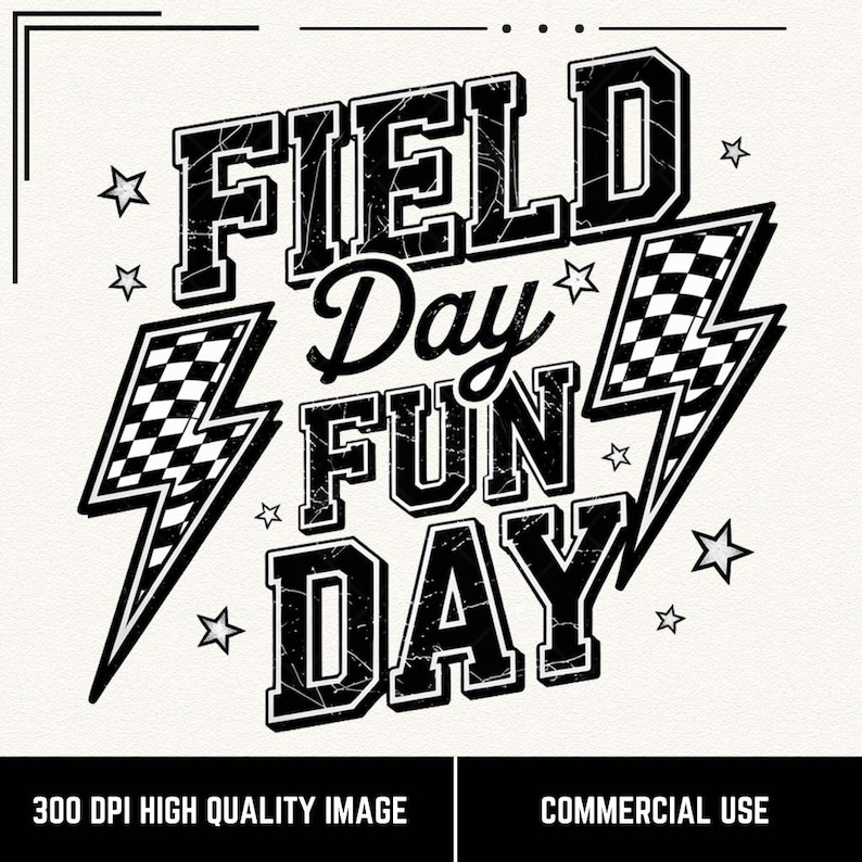 Field Day Fun Day PNG, Retro Lightning School Field Day Shirt, Black ...