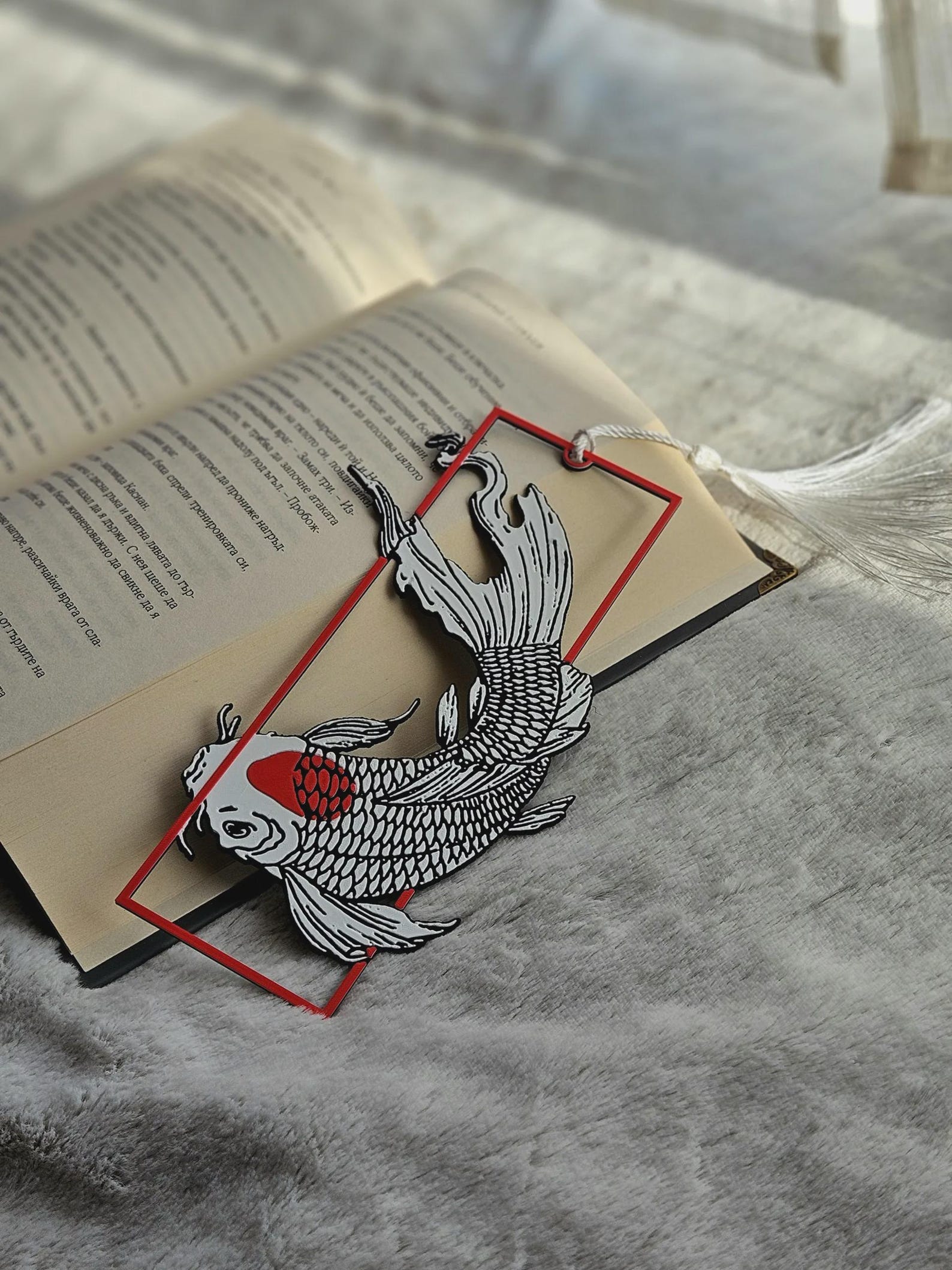 Koi Fish Bookmark – Japanese Style Red and White Bookmark With Tassel ...