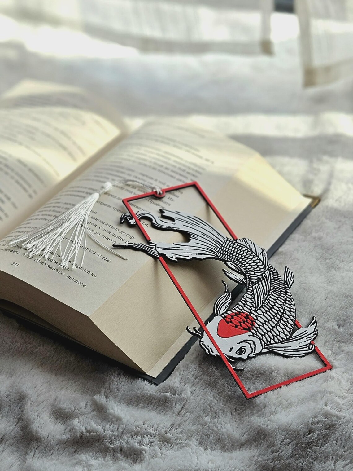 Koi Fish Bookmark – Japanese Style Red and White Bookmark With Tassel ...