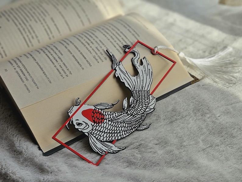 Koi Fish Bookmark – Japanese Style Red and White Bookmark With Tassel ...