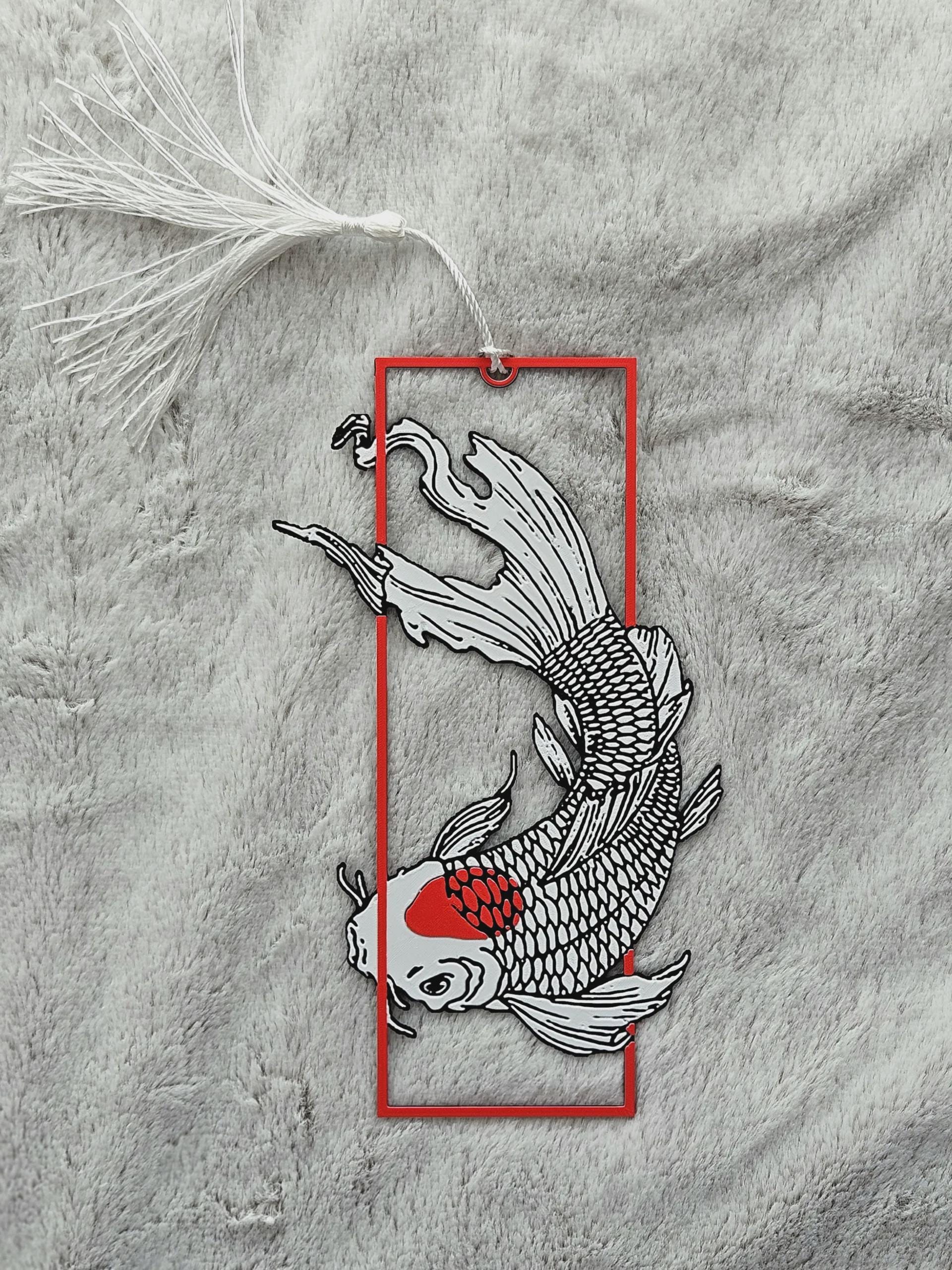 Koi Fish Bookmark – Japanese Style Red and White Bookmark With Tassel ...