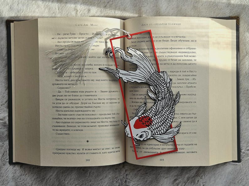 Koi Fish Bookmark – Japanese Style Red and White Bookmark With Tassel ...