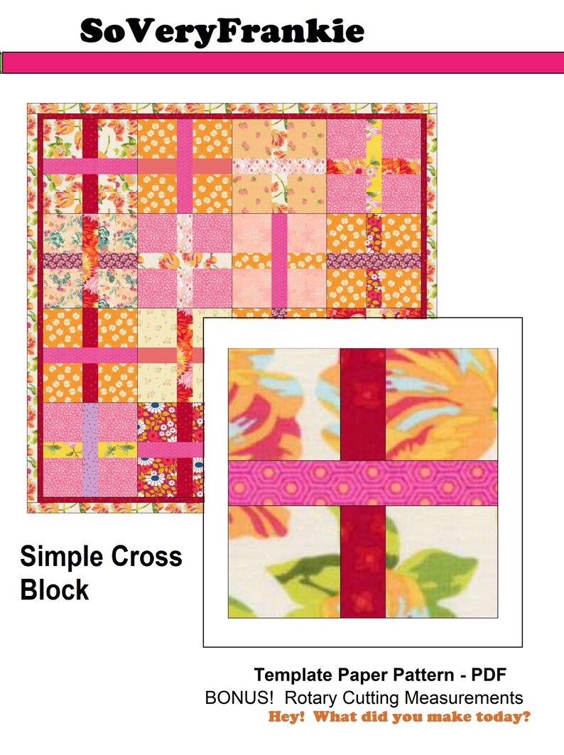 Simple Cross Quilt Block Pattern , 9 Sizes Square, PDF Instant Download, Traditionally Pieced ...
