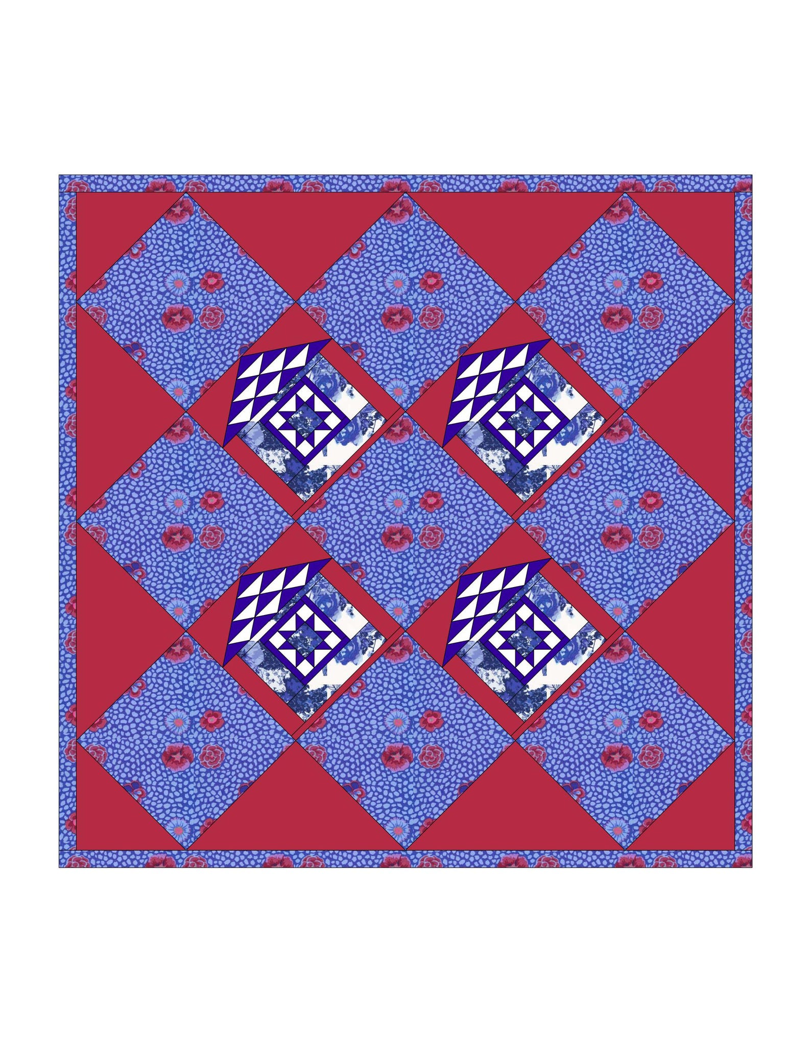 House With Sawtooth Star Quilt Block FPP Pattern, 6 Sizes, PDF Instant ...