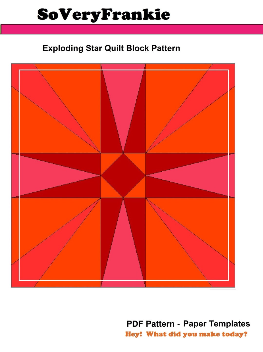 Exploding Star Quilt Block Pattern, 4 Sizes, PDF Instant Download ...