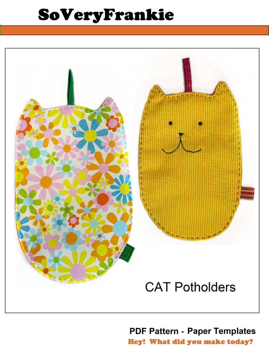 CAT Potholder Set/2 , PDF Pattern, Modern Home Decor, Sewing Project ...