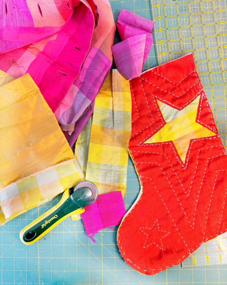 Christmas Stocking Pattern , PDF Instant Download, Reverse Applique, STAR , Hand Quilted ...