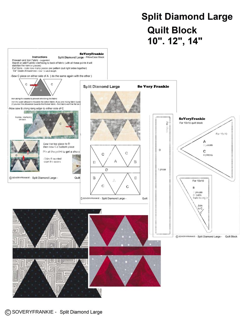 Split Diamond Quilt Block Pattern: Beginner-friendly Sewing (PDF ...