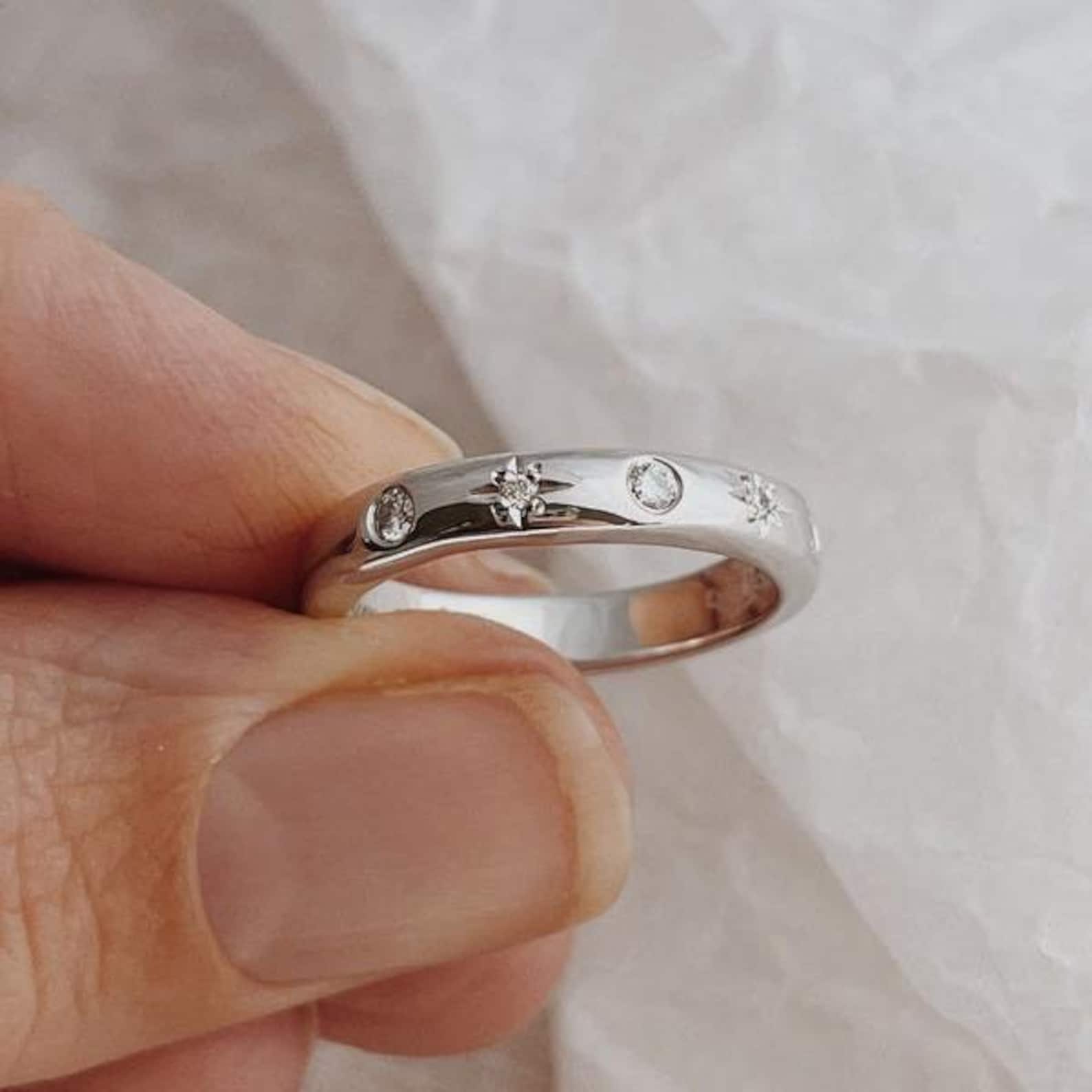 Unique Gold Moissanite Celestial Wedding Band for Her/ Antique Jewelry ...