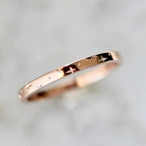 Star Engraved Ring, Celestial Gold Ring, Starry Ring Band, Alternative ...