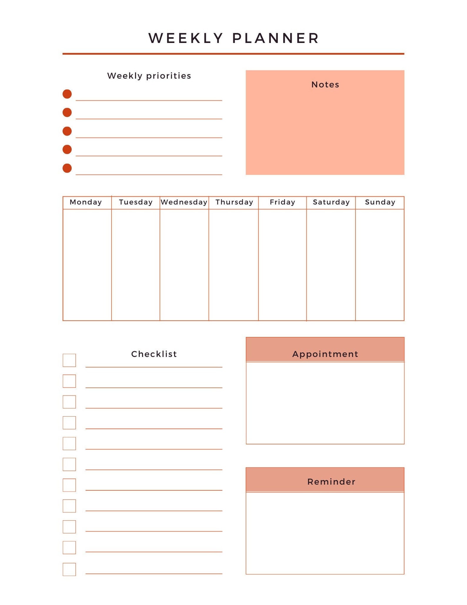 Digital Weekly Planner (printable) - Etsy