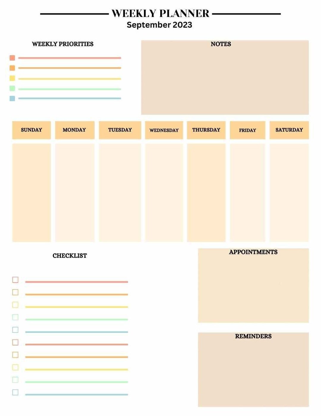 Digital Weekly Planner September 2023-2024 (printable) - Etsy