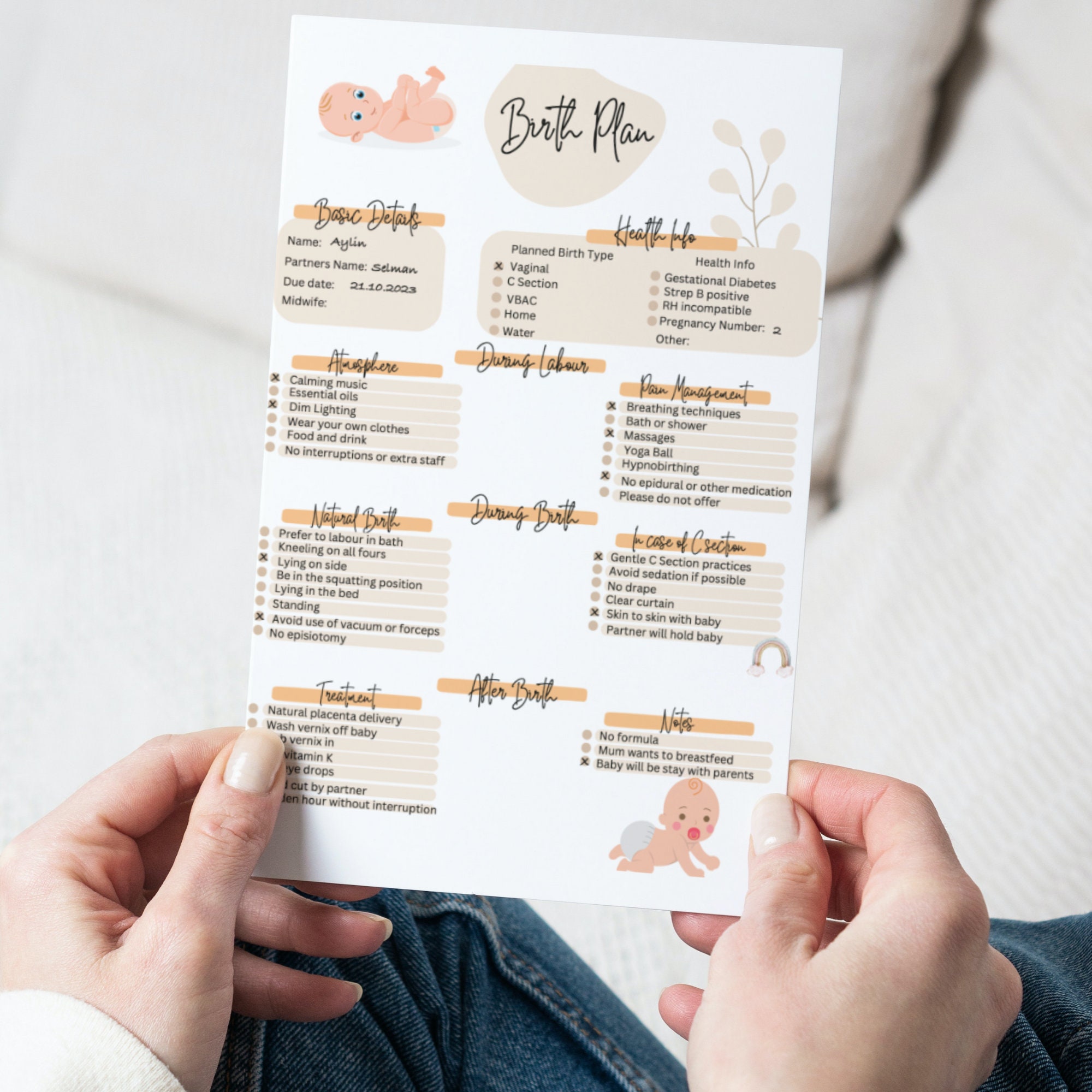 Birth Plan One Page Birth Plan Goodnotes Editable Canva - Etsy