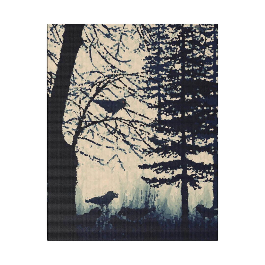 Canvas Wrap Crows in Forest, Dark, Black and White, Original Artwork ...
