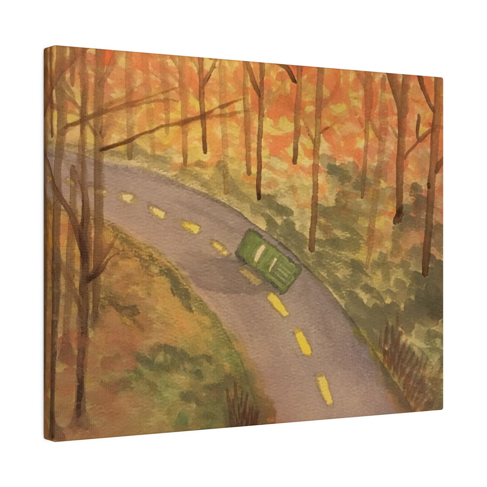 Canvas Wall Art Print of Autumn Drive in the Country With Green Truck ...