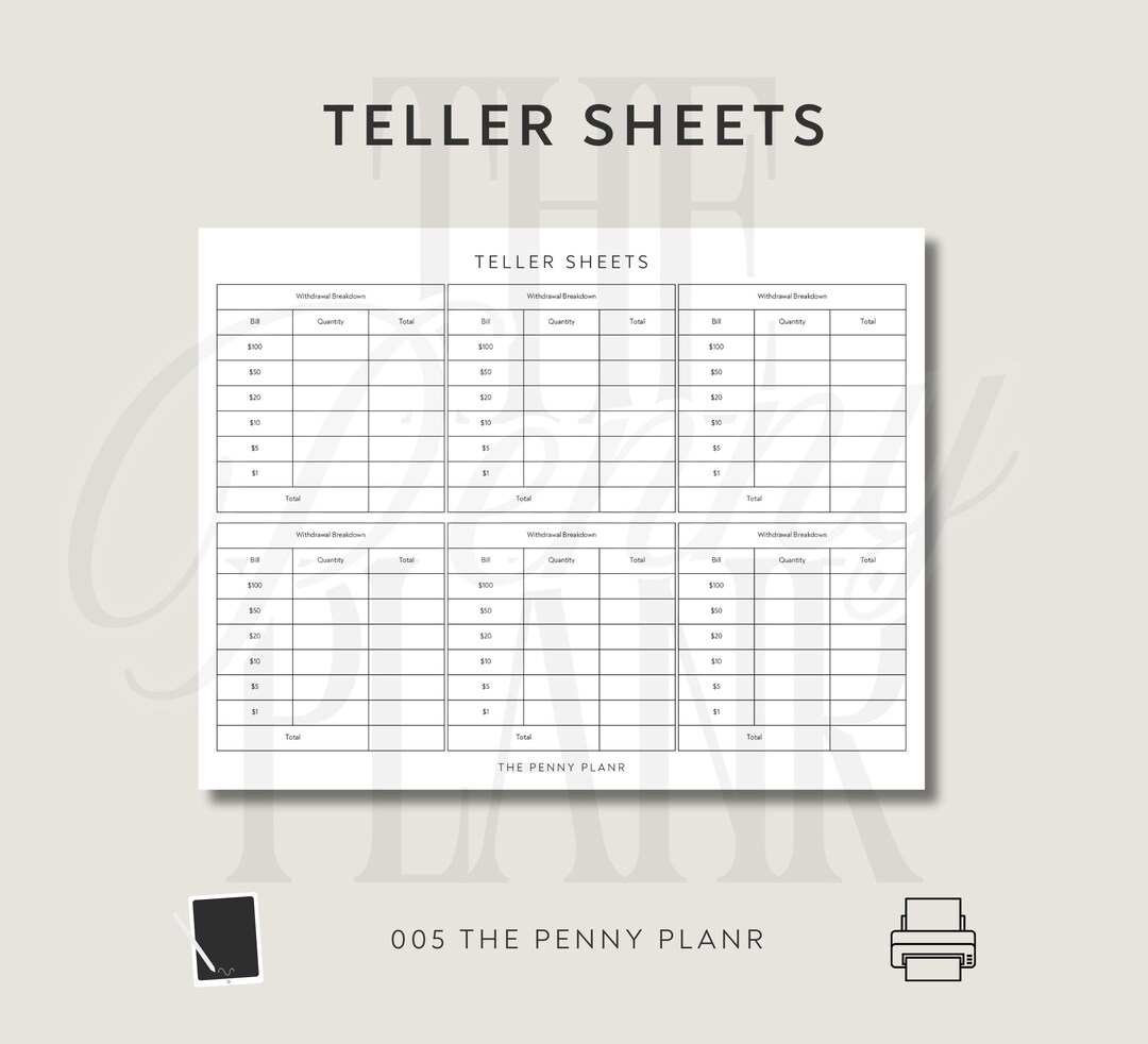 005 Horizontal Teller Withdrawal Sheets | Sinking Funds | Cash Stuffing ...