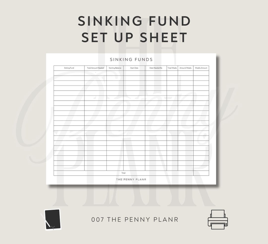 007 Horizontal Sinking Fund Set up Template | Undated Printable Budget ...
